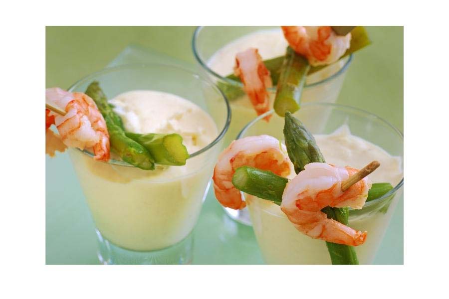Cauliflower Mousse with Shrimp Skewers using a Thermomix - KudoCook